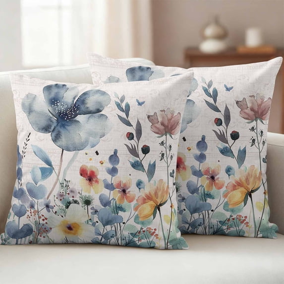 Blue Spring Floral Outdoor Waterproof Throw Pillow Covers 16x16 Set of ...