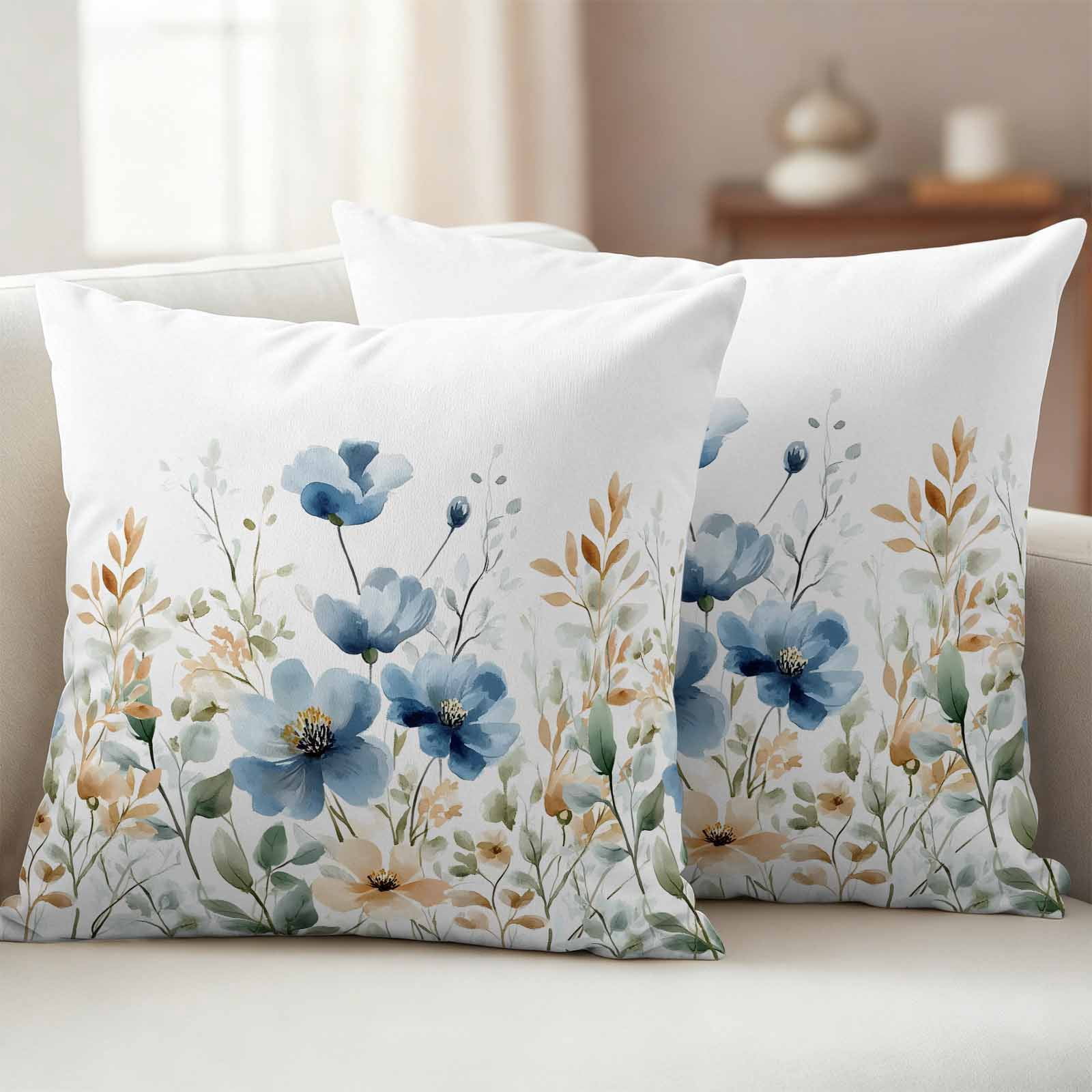 Blue Spring Floral Outdoor Waterproof Throw Pillow Covers 16x16 Set of ...