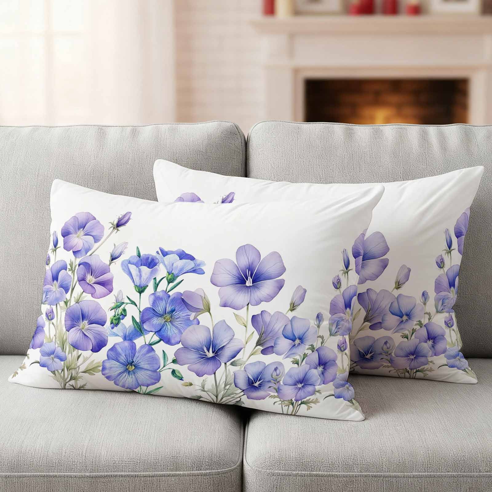 Blue Spring Floral Outdoor Waterproof Throw Pillow Covers 20x12 Set of ...