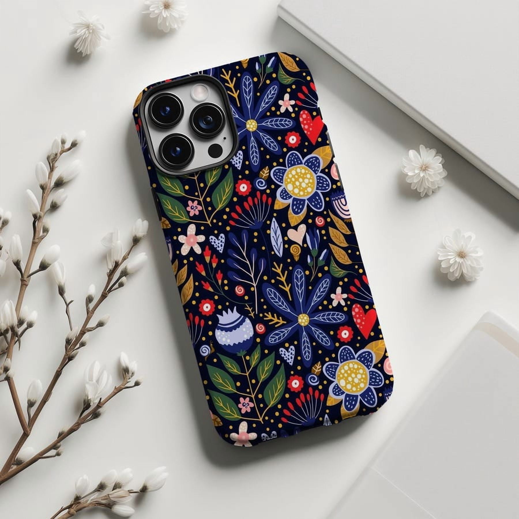 Blue Spring Floral Pattern Phone Case, Simple Flat Flower and Leaf ...
