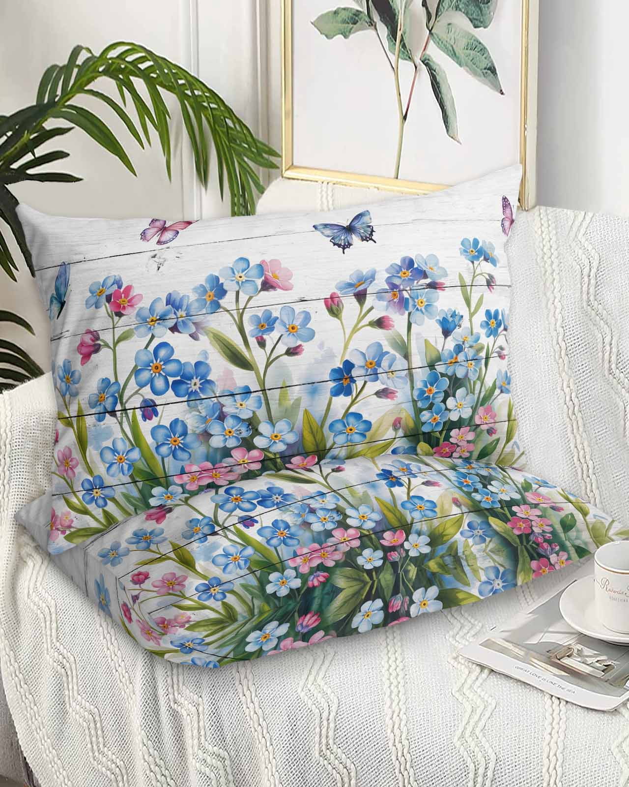 Blue Spring Floral Pillow Cases Standard Size Set of 2 - Microfiber Bed ...
