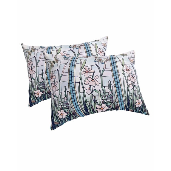 Blue Spring Floral Pillow Covers Queen Size 2 Pack, Summer Butterfly ...