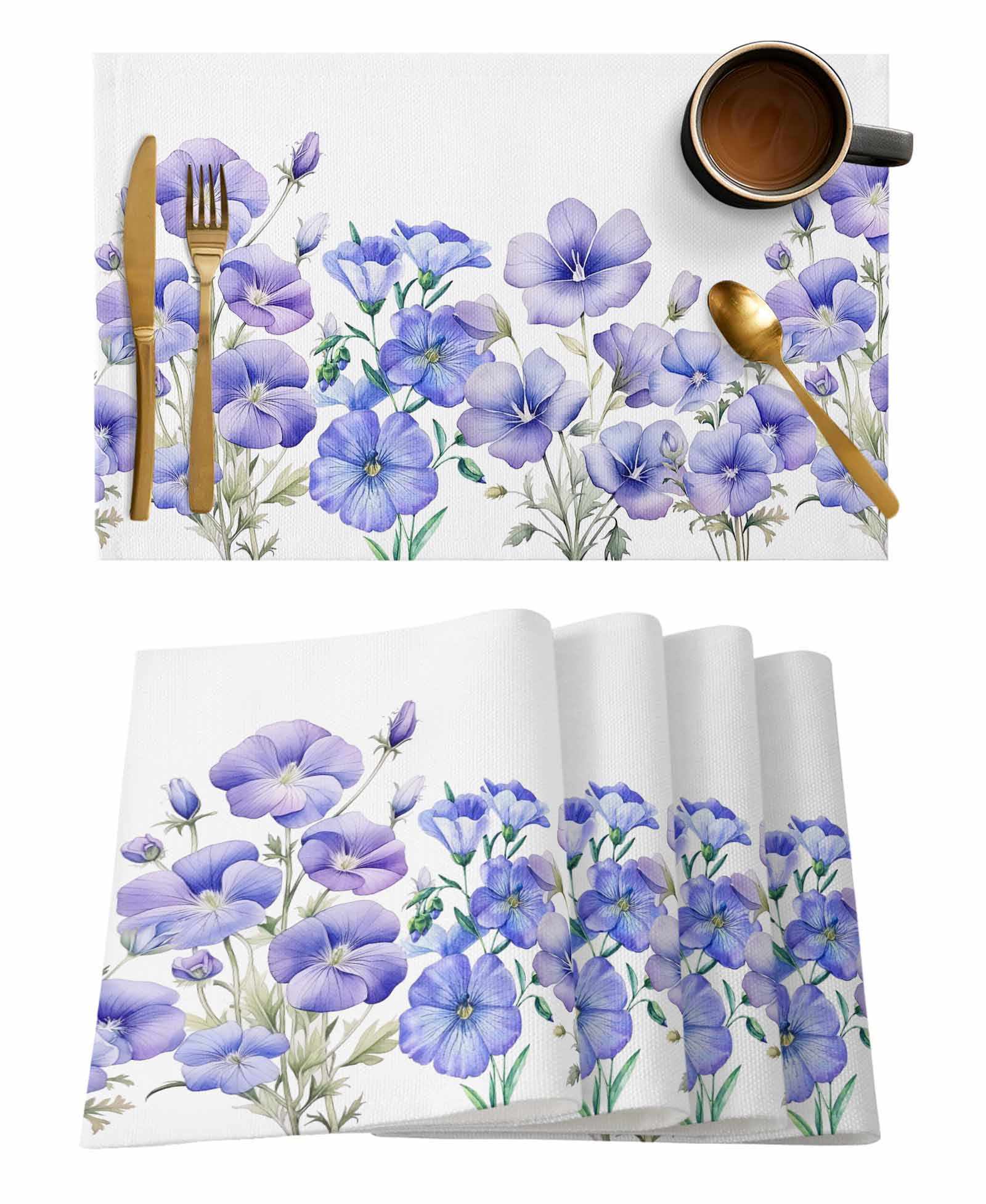Blue Spring Floral Placemats for Dining Table Set of 6, Washable ...