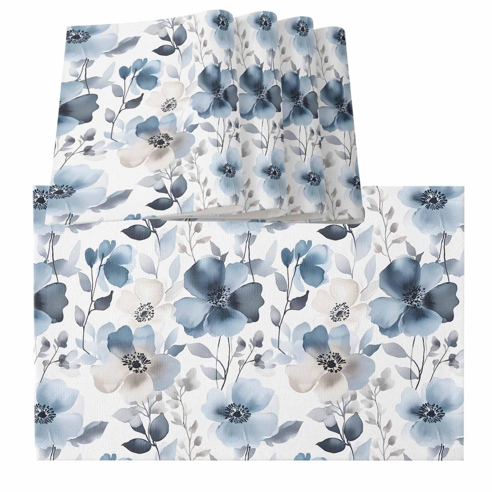 Blue Spring Floral Placemats for Dinning Table Set of 4, Watercolor ...