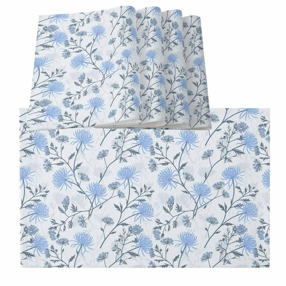 Blue Spring Floral Placemats for Dinning Table Set of 6, Flowers Leaves ...