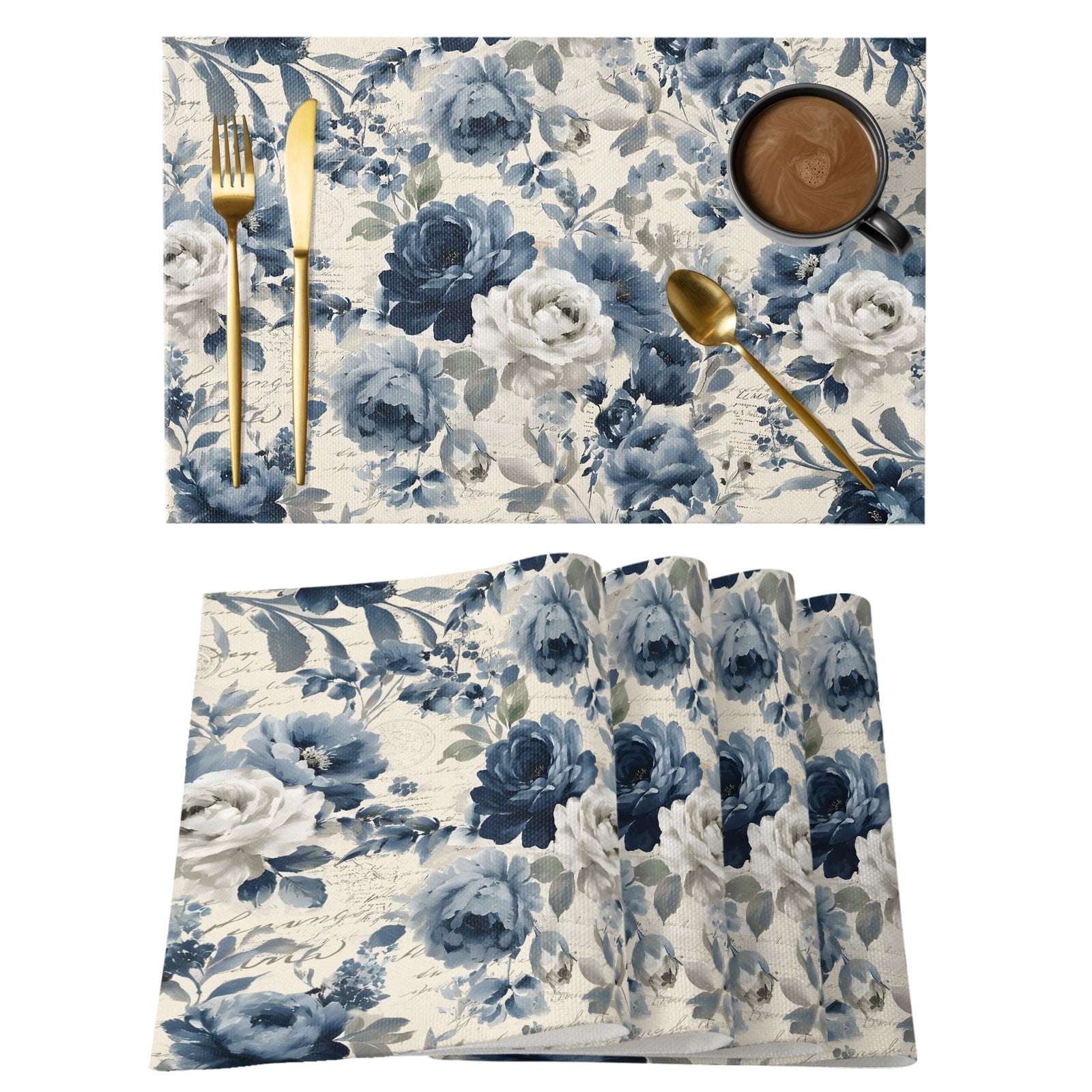 Blue Spring Floral Placemats Set of 12 Vintage Flowers Botanical ...
