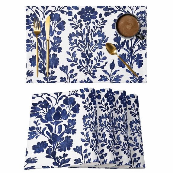 Blue Spring Floral Placemats Set of 8 Summer Botanical Farmhouse Place ...
