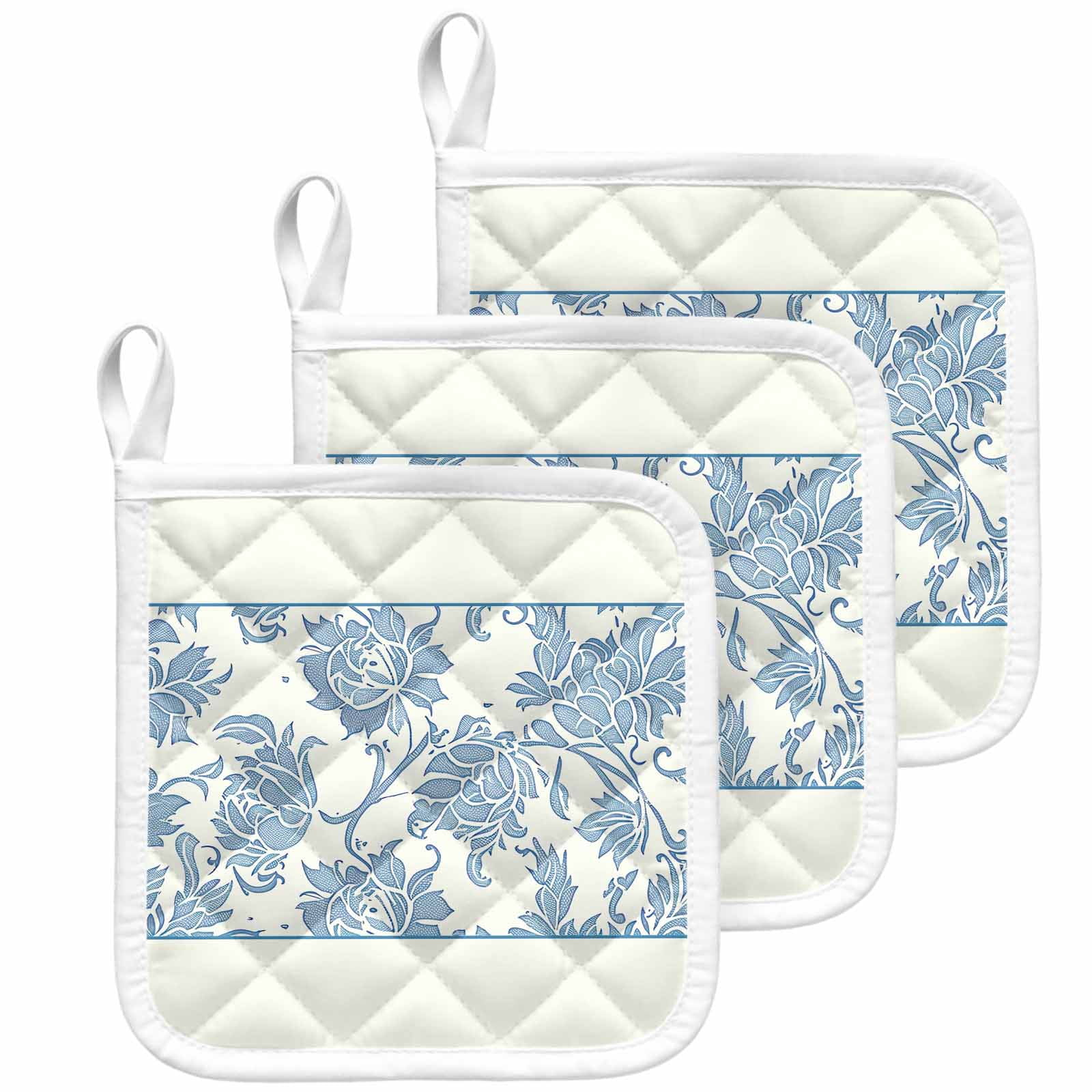 Blue Spring Floral Pot Holders for Kitchen Heatproof Potholder, 3 Pack ...
