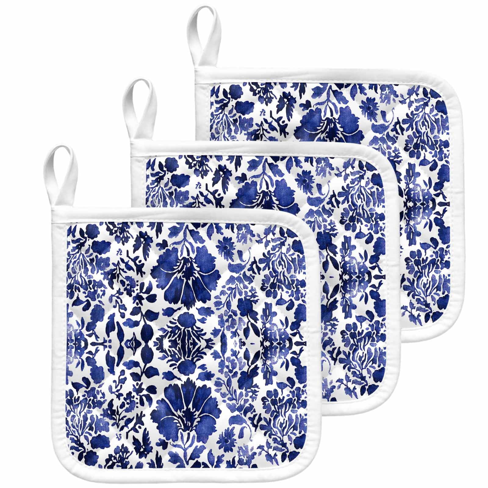 Blue Spring Floral Pot Holders for Kitchen Heatproof Potholder, 3 Pack ...