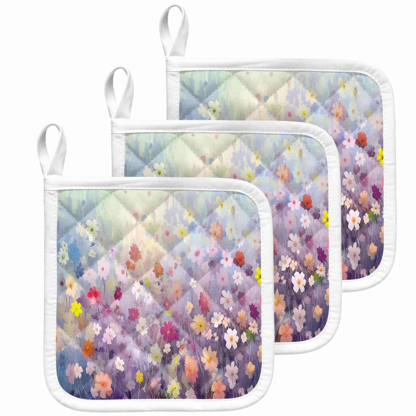 Blue Spring Floral Pot Holders for Kitchen Heatproof Potholder, 3 Pack ...