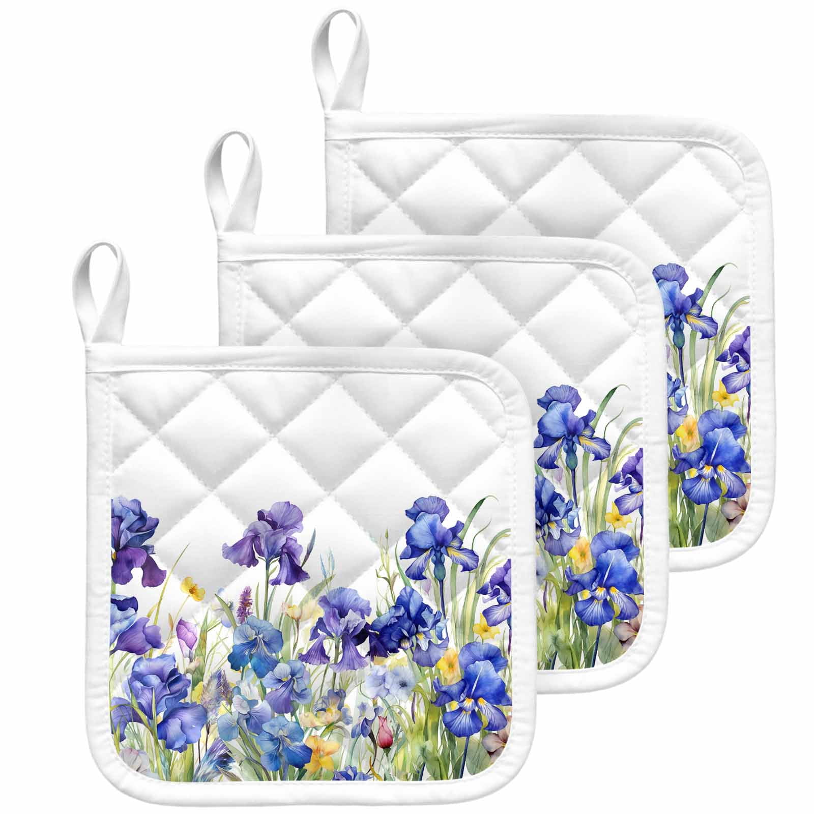 Blue Spring Floral Pot Holders for Kitchen Heatproof Potholder, 3 Pack ...