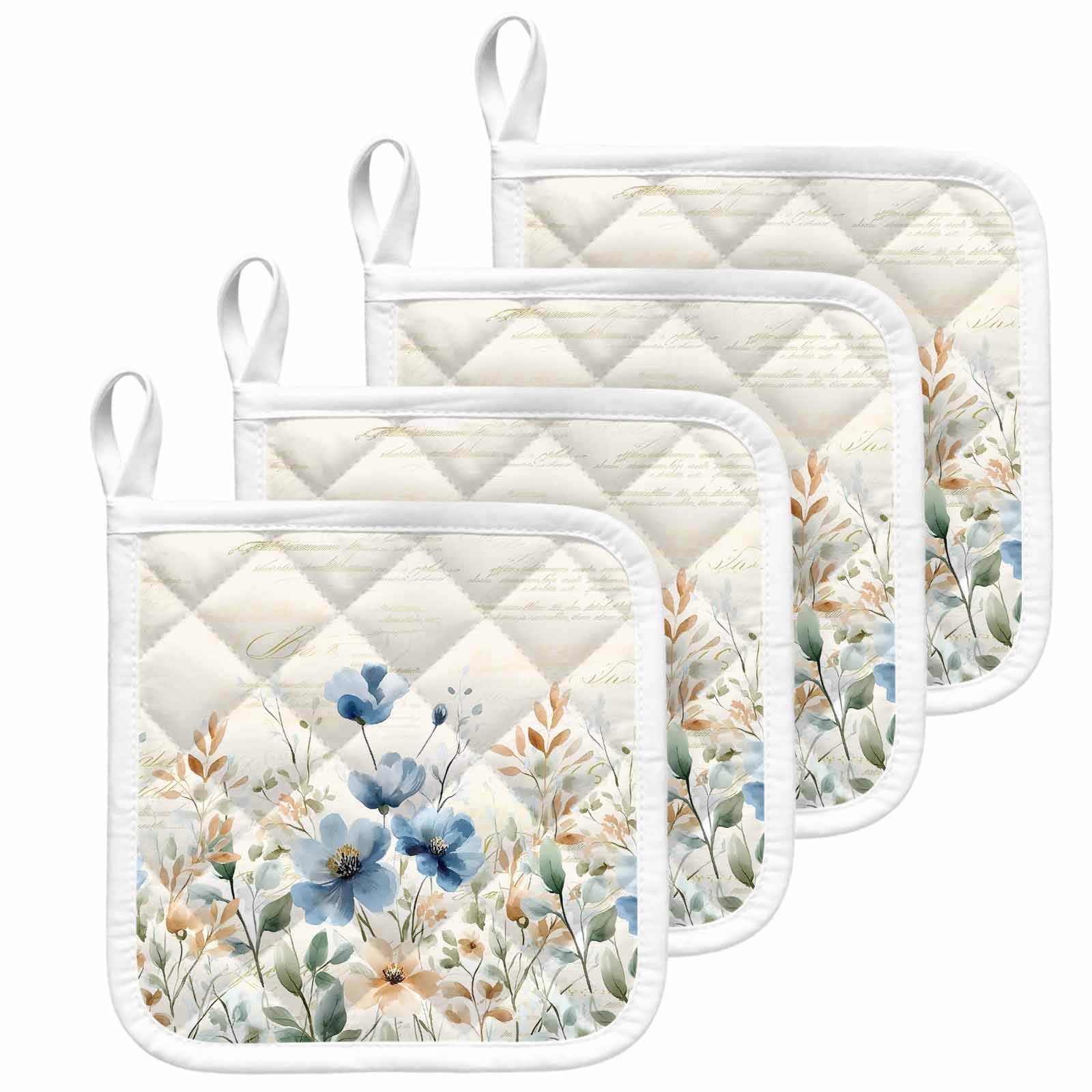 Blue Spring Floral Pot Holders for Kitchen Heatproof Potholder, 4 Pack ...