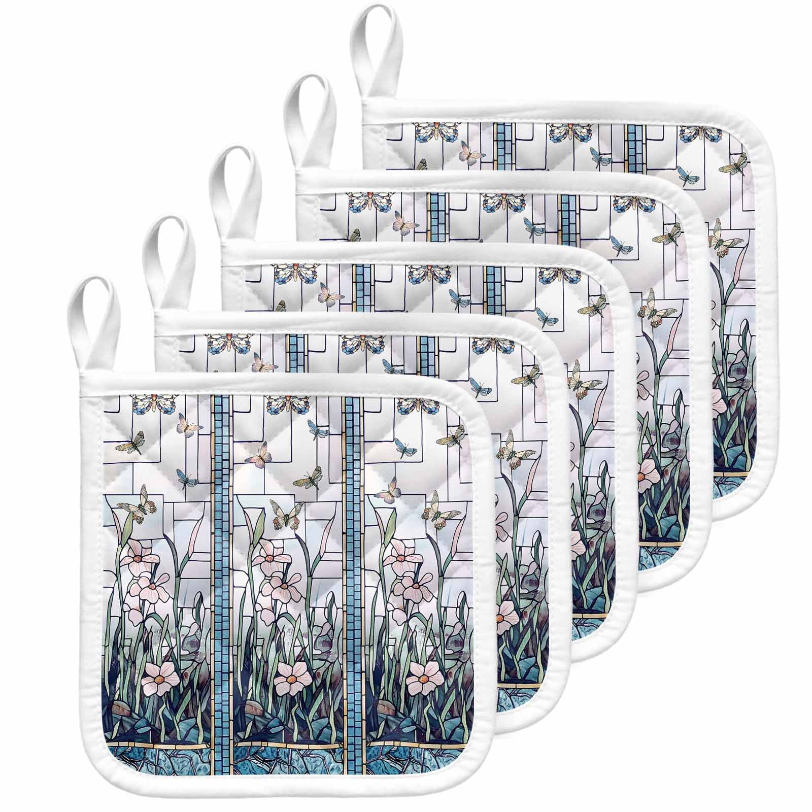 Blue Spring Floral Pot Holders for Kitchen Heatproof Potholder, 5 Pack ...