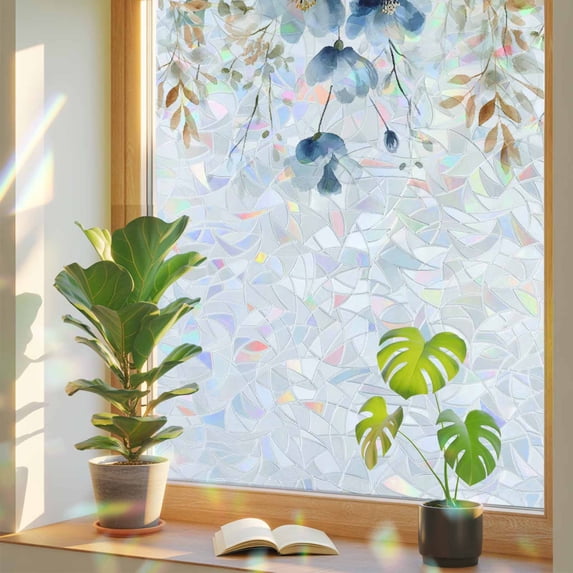 Blue Spring Floral Privacy Window Film, Decorative Stained Glass Window ...