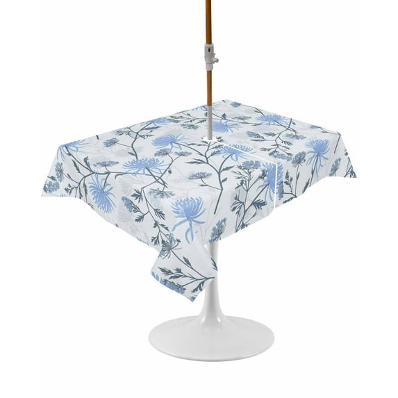 Blue Spring Floral Rectangle Outdoor Tablecloth, Waterproof Table Cloth ...