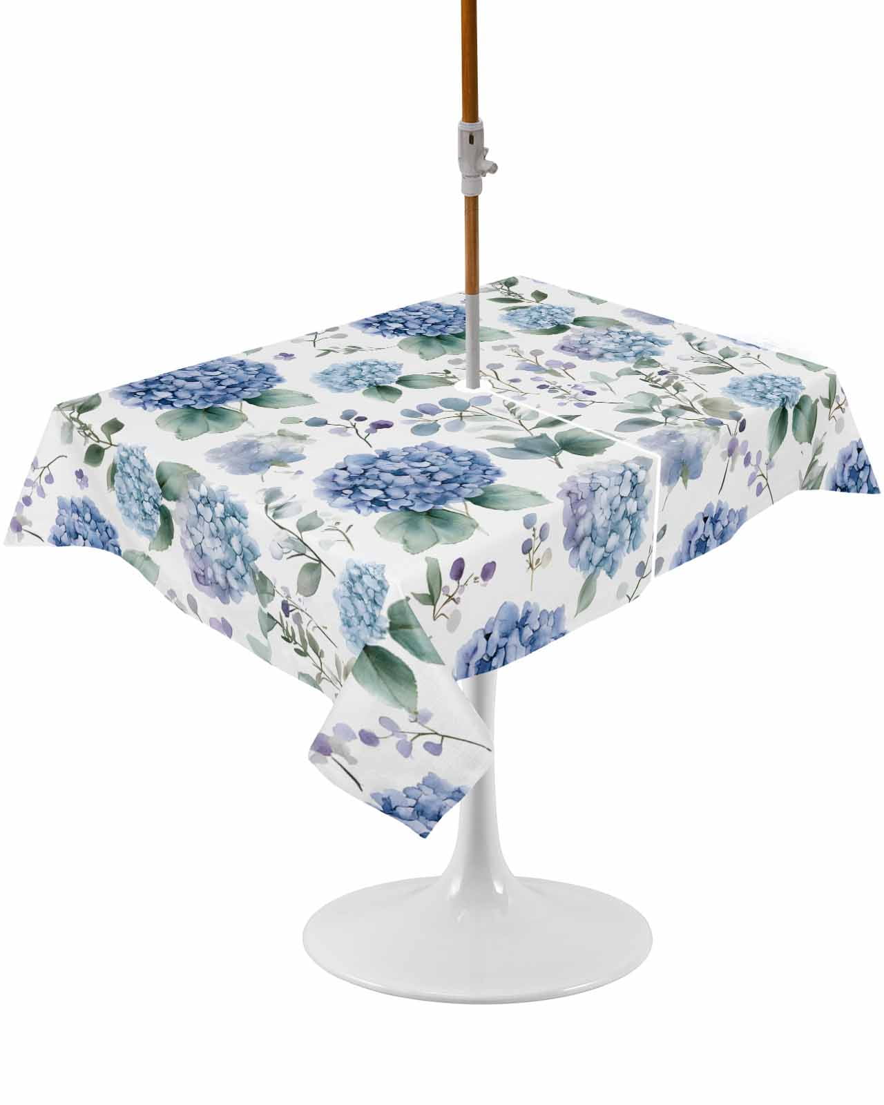 Blue Spring Floral Rectangle Outdoor Tablecloth, Waterproof Table Cloth ...