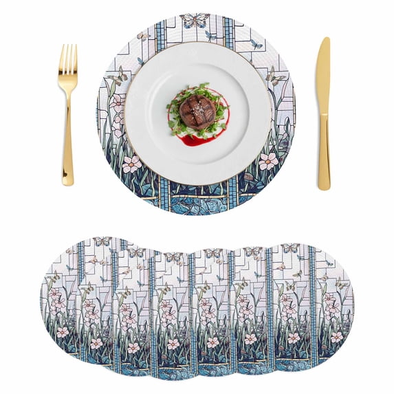 Blue Spring Floral Round 13 Inch Placemats Set of 6, Summer Butterfly ...