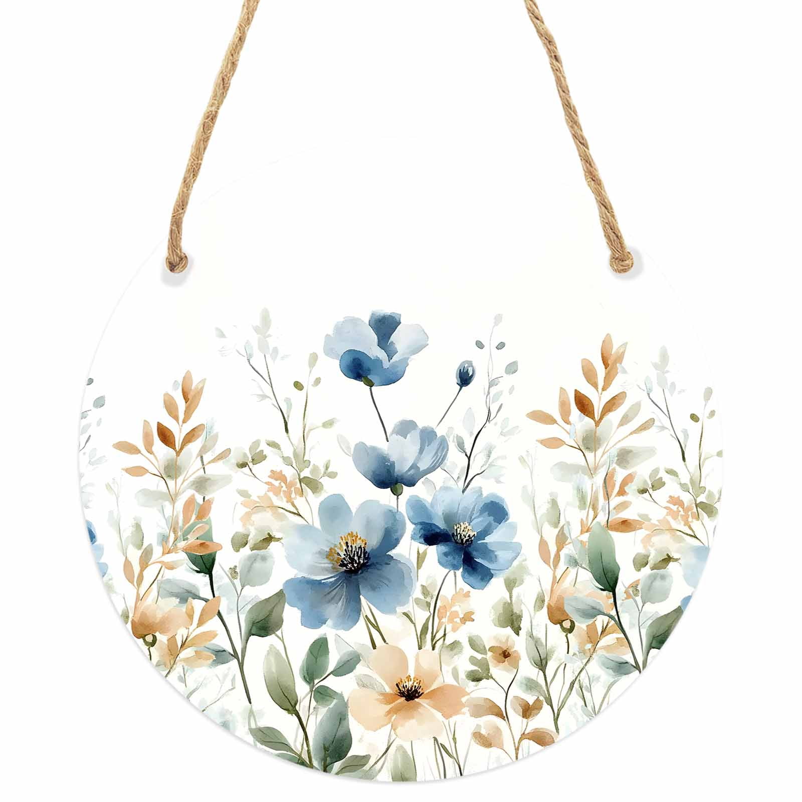 Blue Spring Floral Round Front Door Welcome Sign, 5.9 Inch Wall Hanging ...