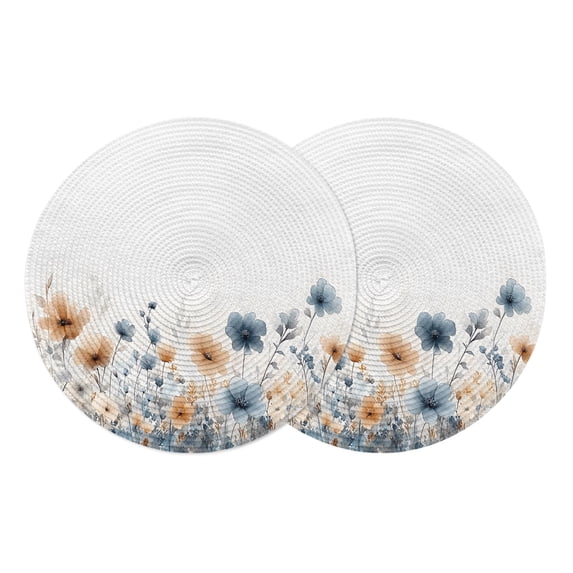 Blue Spring Floral Round Placemats Set of 2, Braided Polypropylene ...