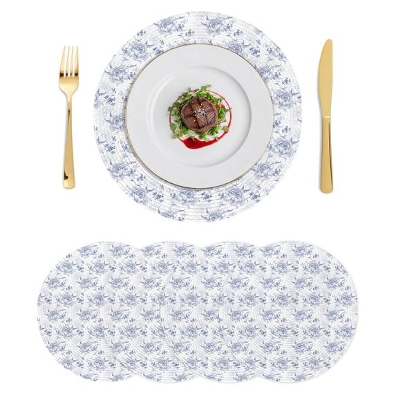 Blue Spring Floral Round Placemats Set of 4, Braided Polypropylene ...