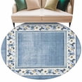 Blue Spring Floral Round Rug 8ft Washable Circle Rugs Non Slip Vintage ...