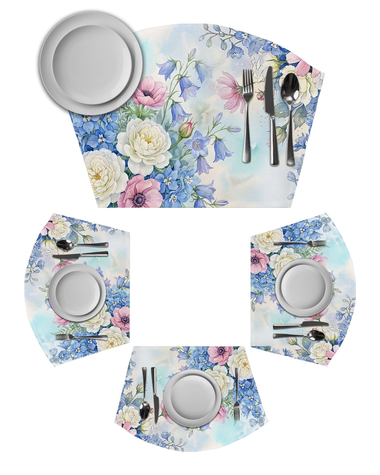 Blue Spring Floral Round Table Placemats Set of 4 Wedge Placemats, Pink ...
