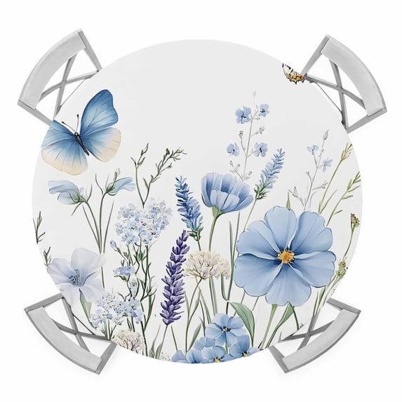 Blue Spring Floral Round Tablecloth for 36-44 Inch Tables,Fitted Table ...