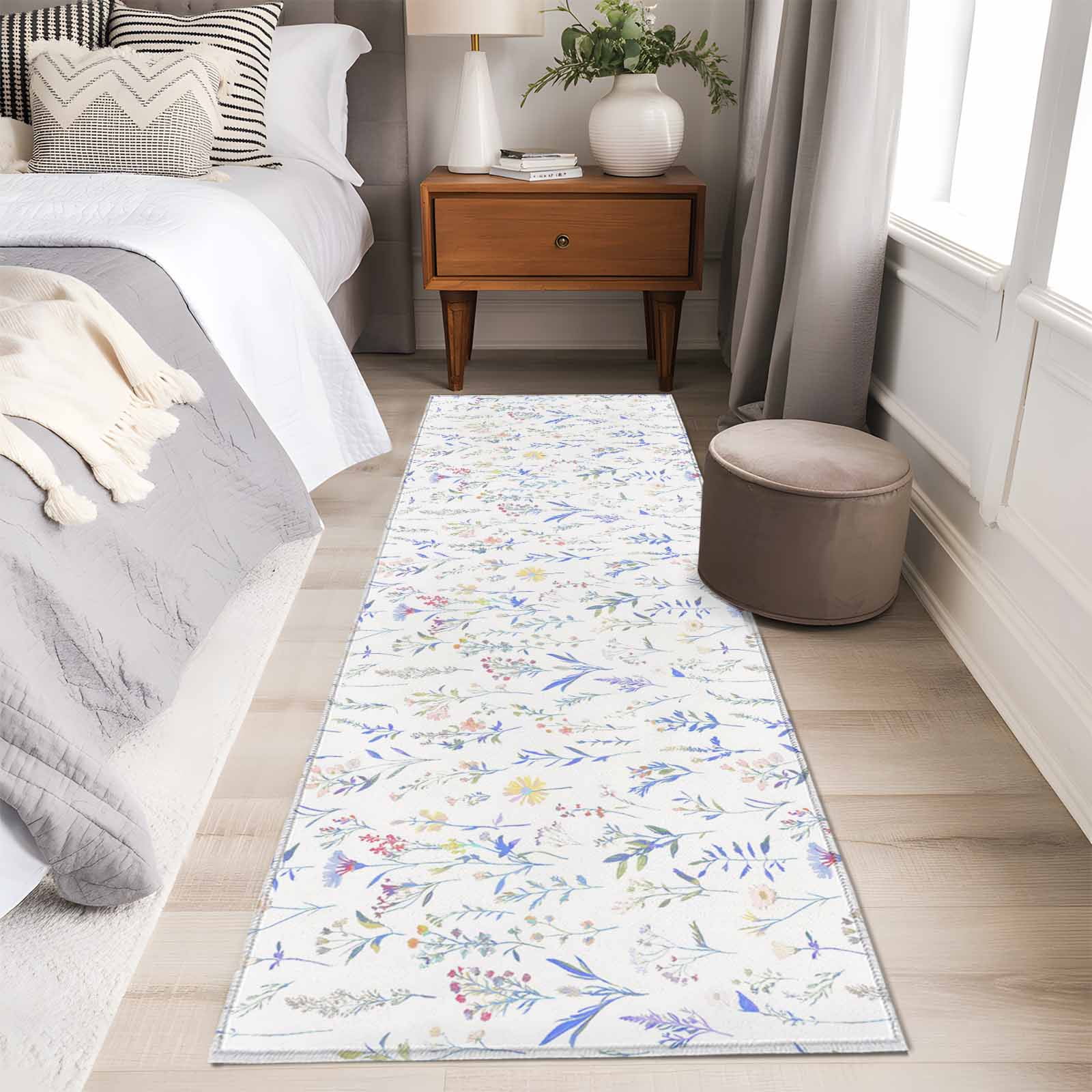 Blue Spring Floral Runner Rug 2x6 FT,Non Slip Hallway Carpet,Watercolor ...