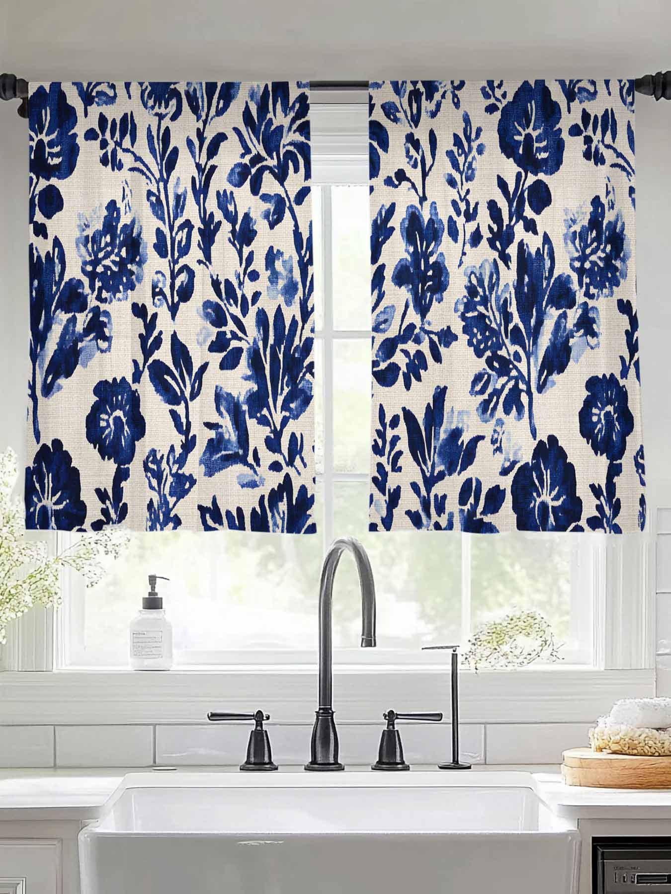 Blue Spring Floral Sheer Curtains for Living Room Bedroom Summer ...