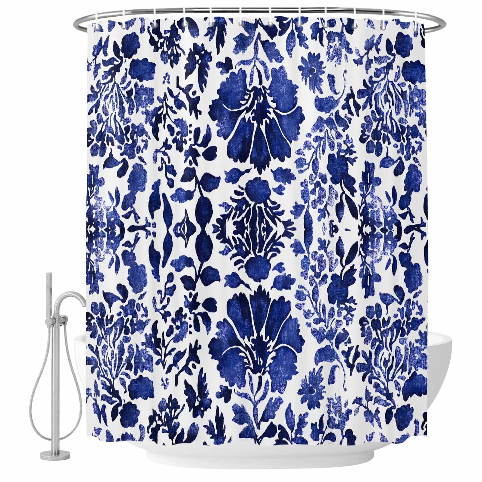 Blue Spring Floral Shower Curtain Set - 48" x 72" Washable Bathtub ...