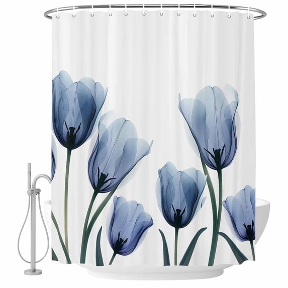 Blue Spring Floral Shower Curtain, Tulip Blooming Summer Botanical ...