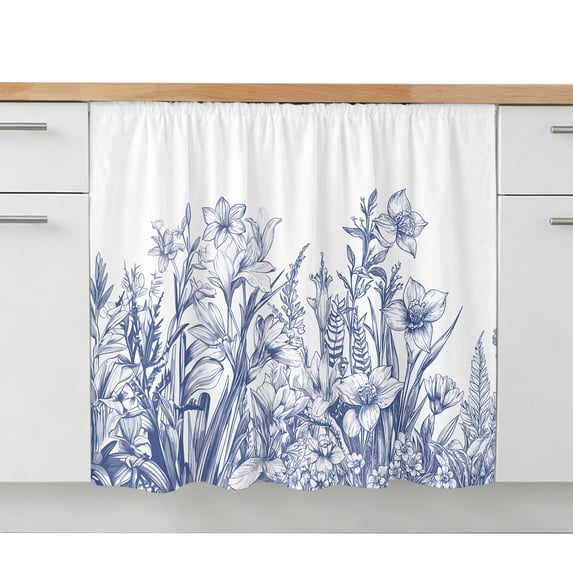 Blue Spring Floral Sink Skirt 11"W x 13"L,Dustproof Under Sink Curtain ...