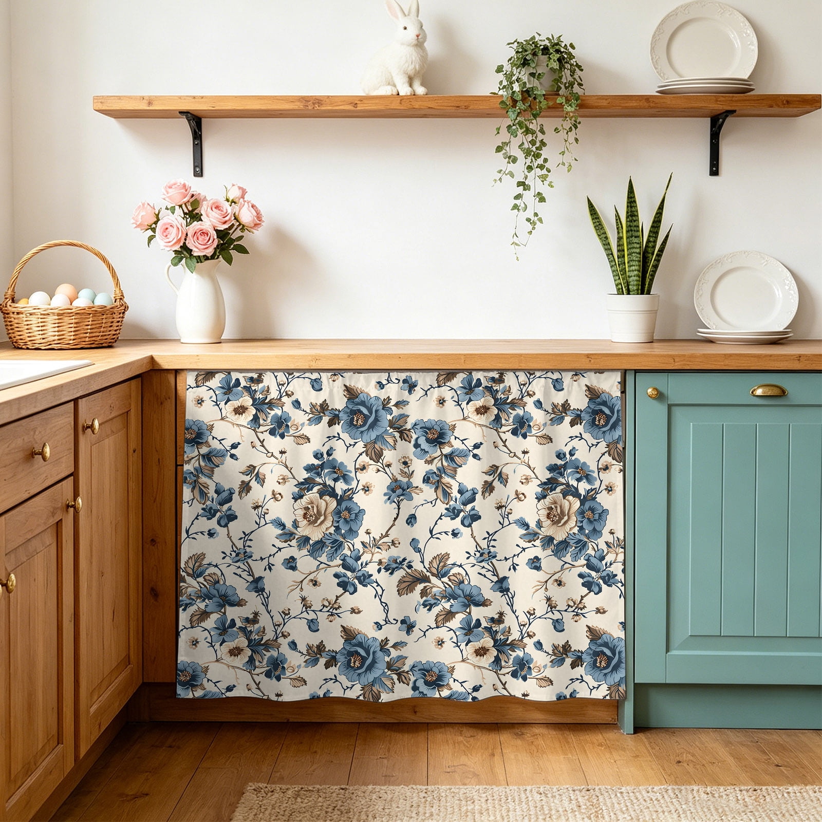 Blue Spring Floral Small Sink Skirt 10"Wx11"L, Dustproof Under Sink ...