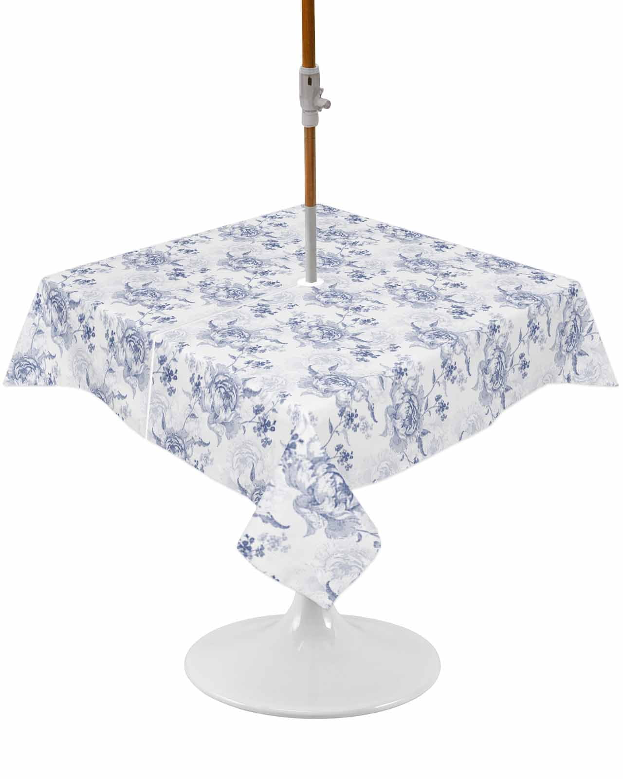 Blue Spring Floral Square Outdoor Tablecloth, Waterproof Table Cloth ...