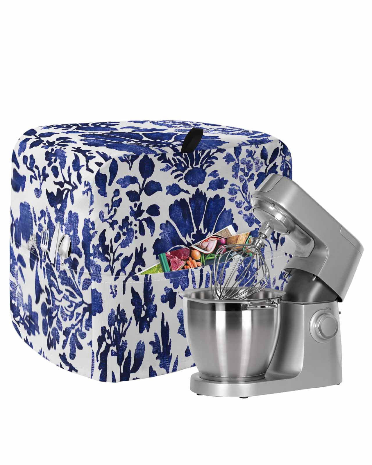 Blue Spring Floral Stand Mixer Dust Cover with Storage Pocket & Handles ...