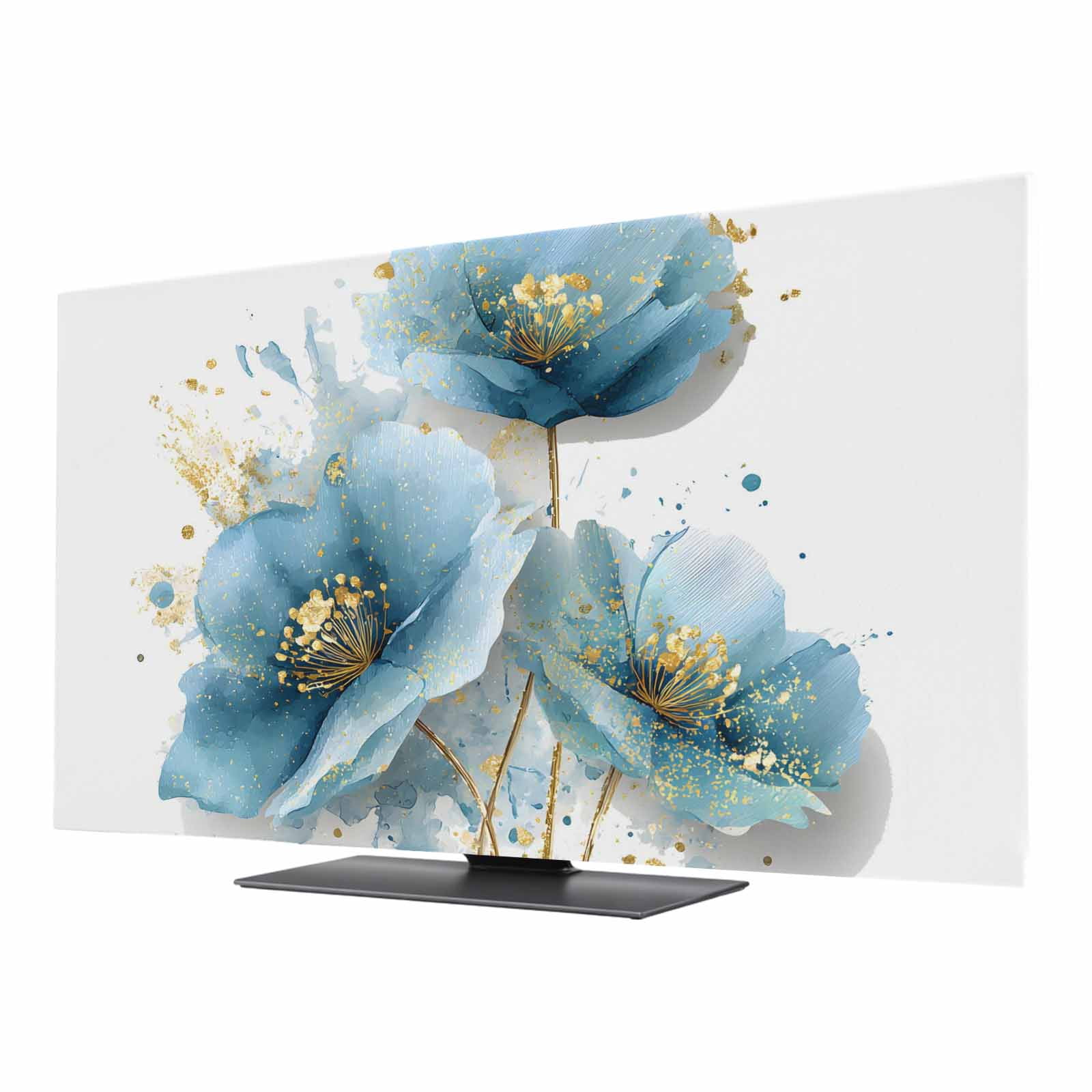 Blue Spring Floral TV Cover for 24 Inch Screen, Stretch Fabric ...