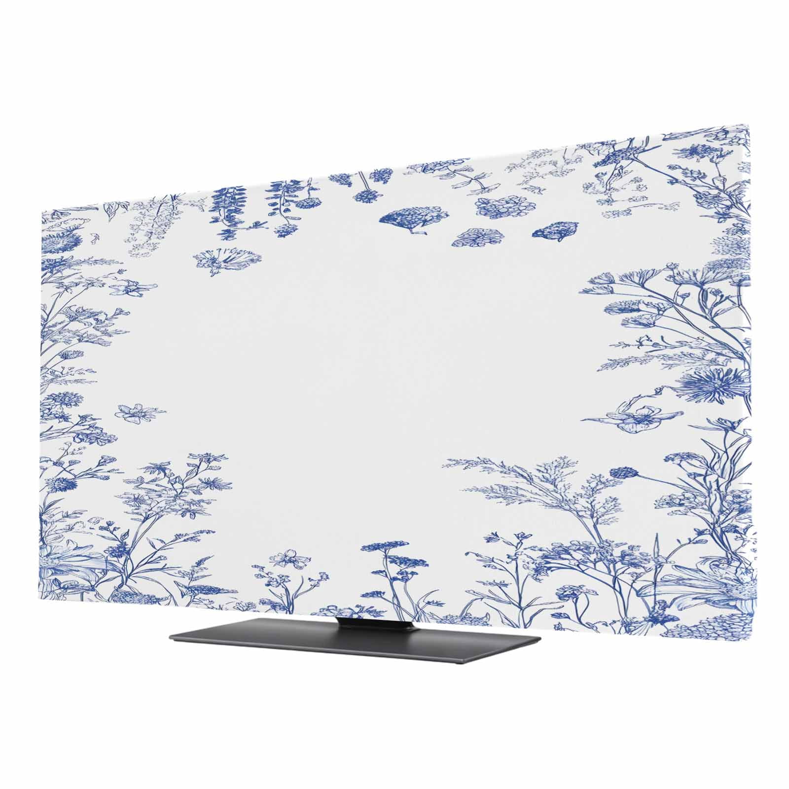 Blue Spring Floral TV Cover for 50 Inch Screen, Stretch Fabric ...