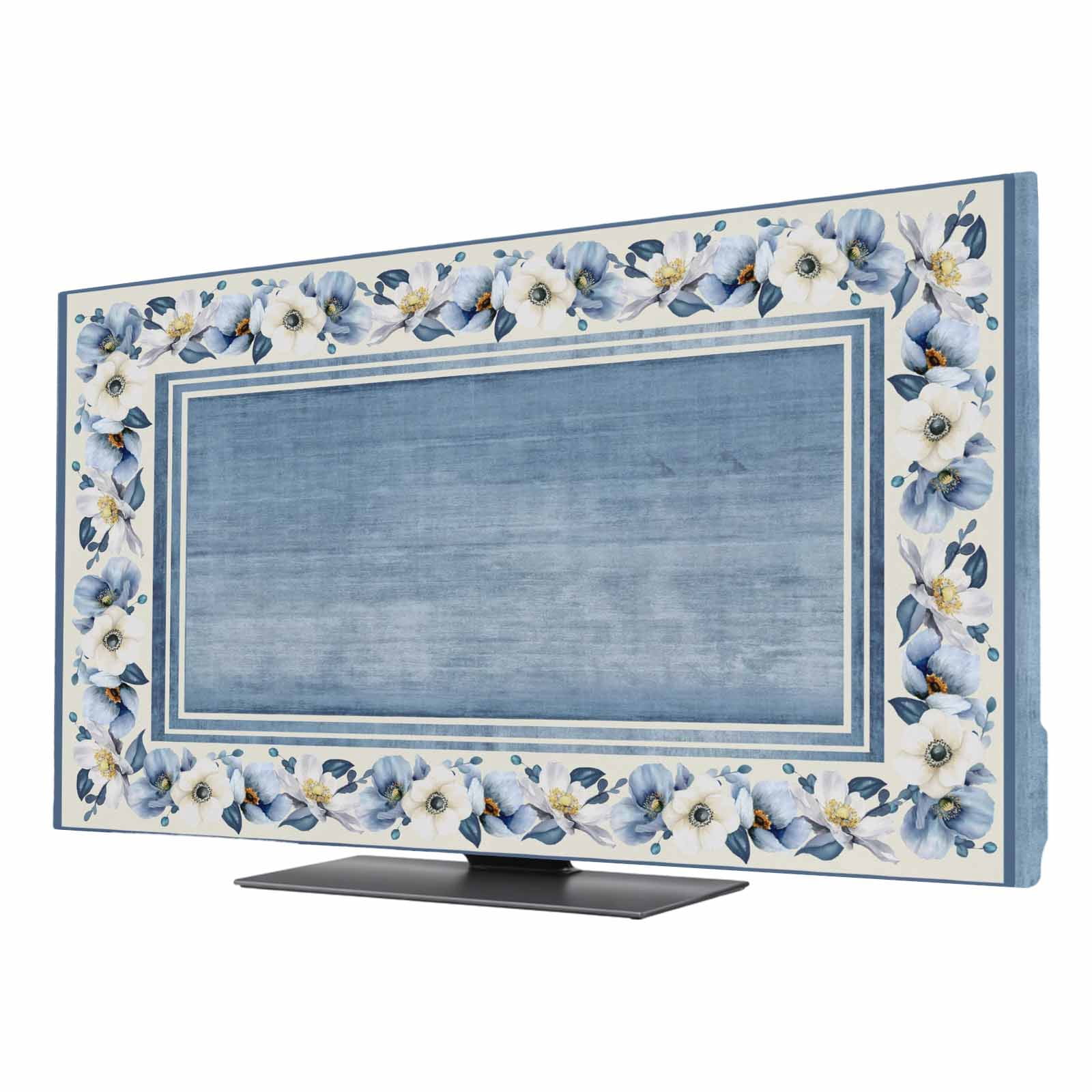 Blue Spring Floral TV Cover for 50 Inch Screen, Stretch Fabric ...