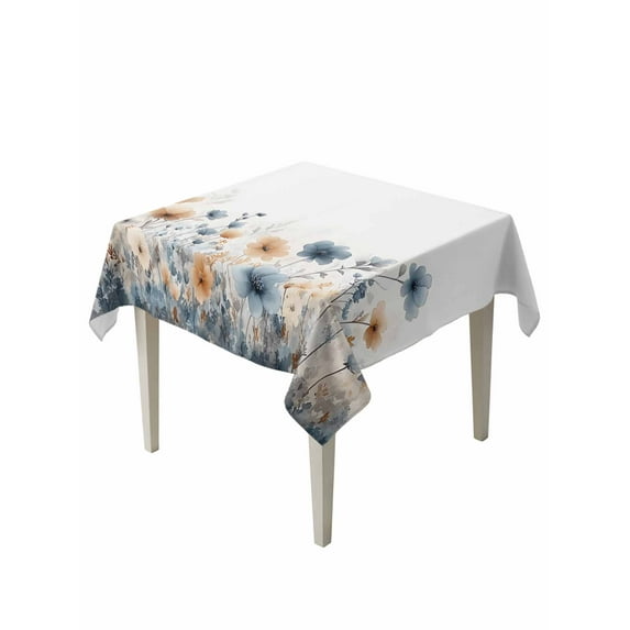 Blue Spring Floral Table Cloth, Orange Summer Botanical Watercolor ...