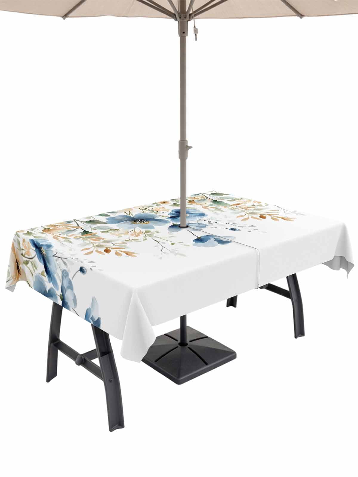 Blue Spring Floral Table Cloth Rectangle Outdoor Tablecloth, Weeping ...