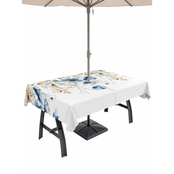 Blue Spring Floral Table Cloth Rectangle Outdoor Tablecloth, Weeping ...
