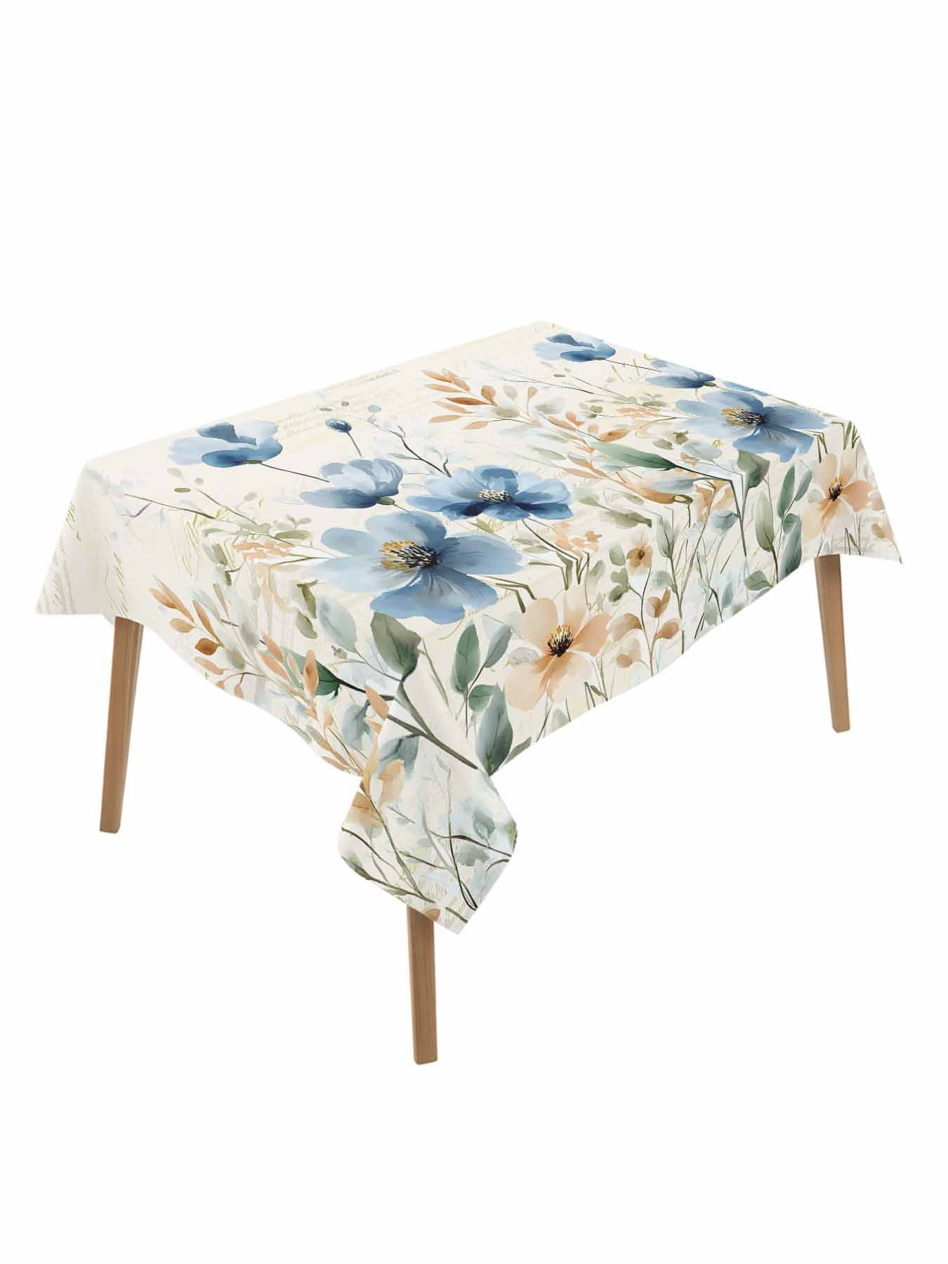 Blue Spring Floral Table Cloth, Summer Botanical Vintage Waterproof ...