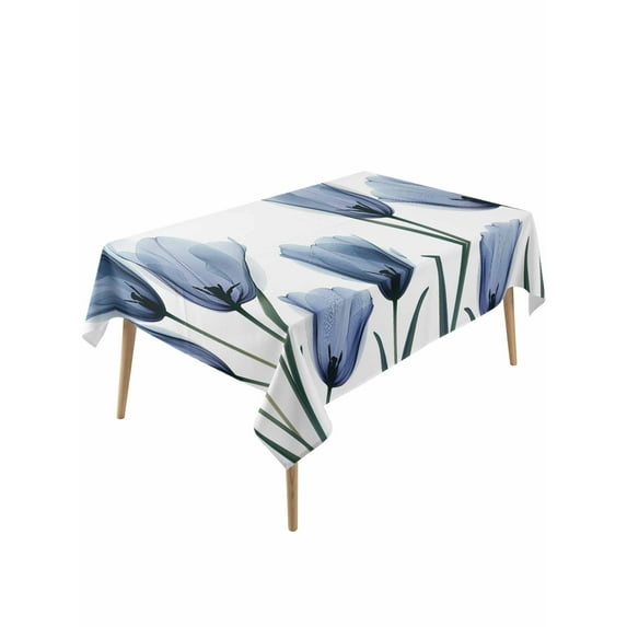 Blue Spring Floral Table Cloth, Tulip Blooming Summer Botanical ...