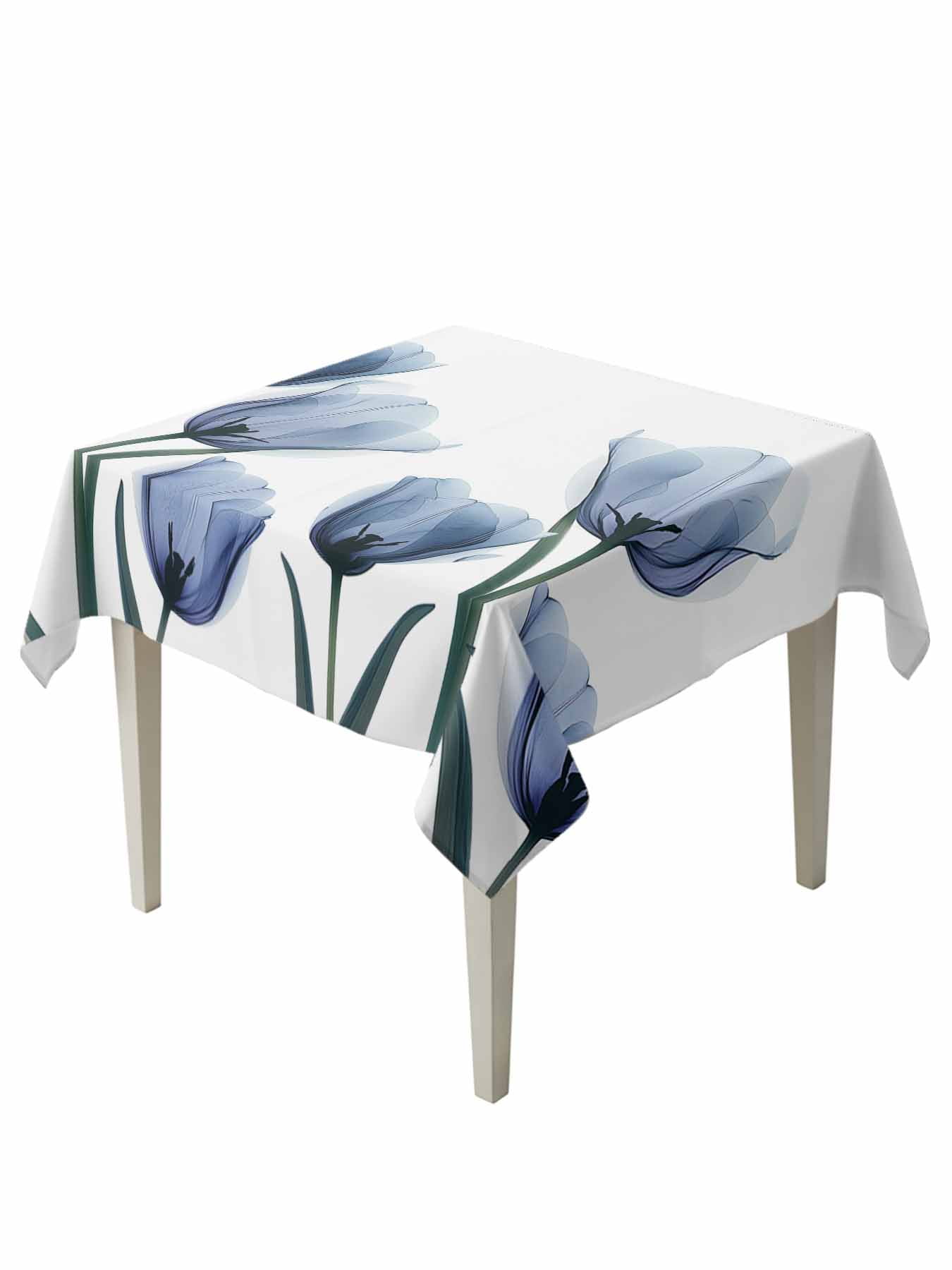 Blue Spring Floral Table Cloth, Tulip Blooming Summer Botanical ...