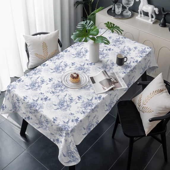 Blue Spring Floral Table Cloth Waterproof Tablecloths, Summer Botanical ...