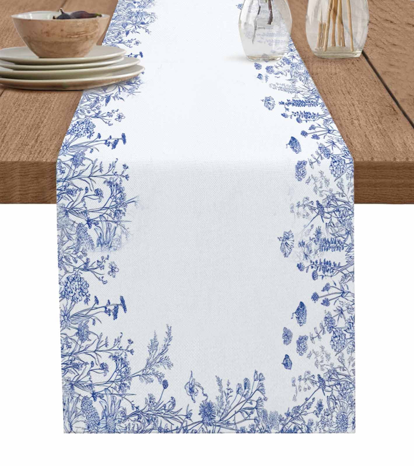 Blue Spring Floral Table Runner 36 Inches, Summer Flowers Botanical Bed ...