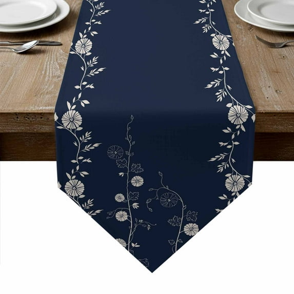 Blue Spring Floral Table Runner Linen Burlap Table Runner 108 Inches ...