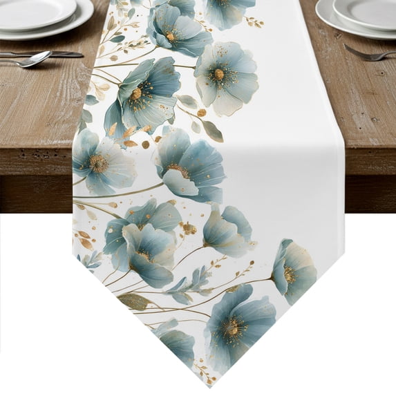 Blue Spring Floral Table Runner Linen Burlap Table Runner 60 Inches ...