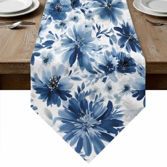 Blue Spring Floral Table Runner Linen Burlap Table Runner 70 Inches ...
