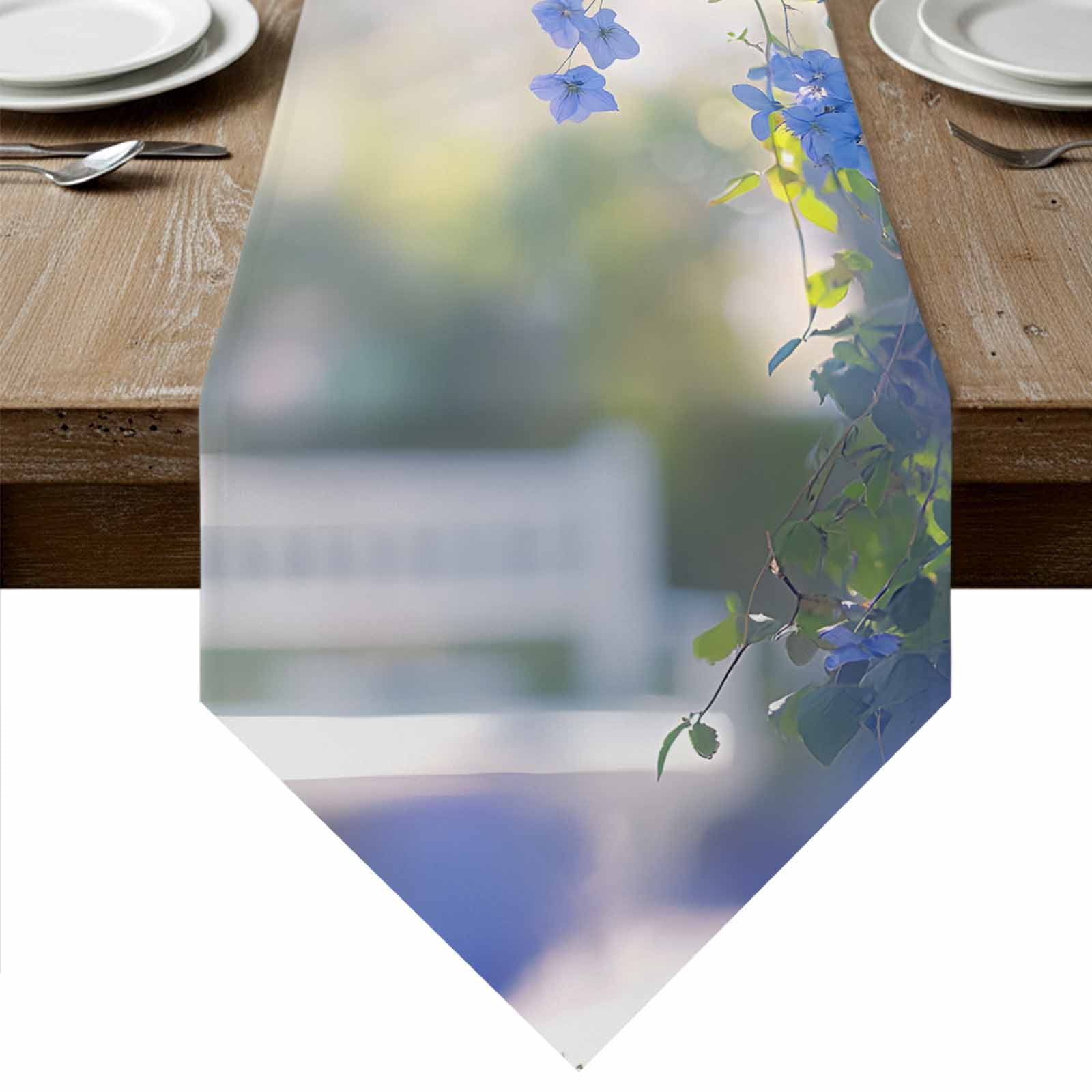 Blue Spring Floral Table Runner Linen Burlap Table Runner 72 Inches ...